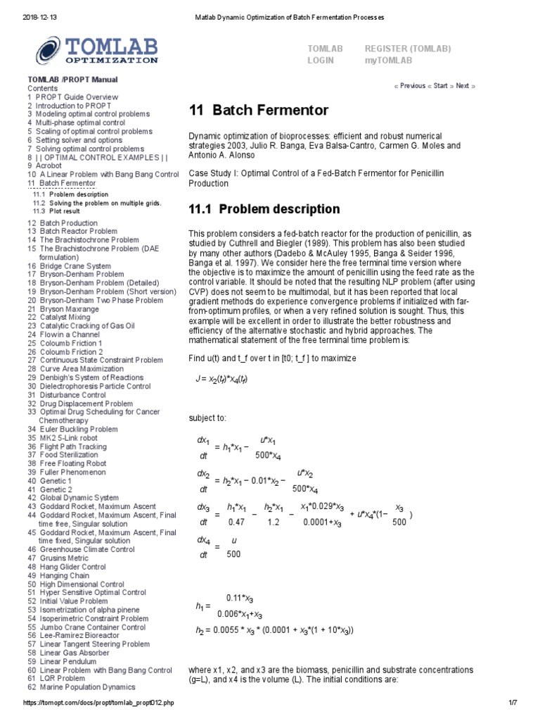 Matlab Batch Fermentation Guide | PDF | Optimal Control | Mathematical Optimization