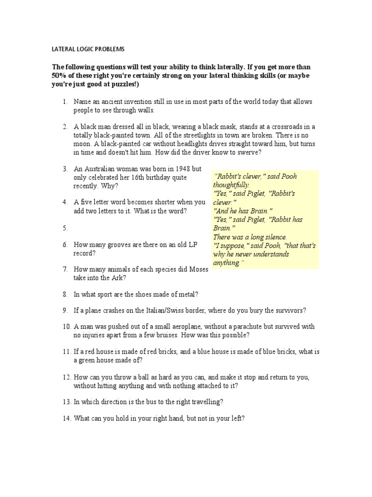 Lateral Logic Problems | PDF