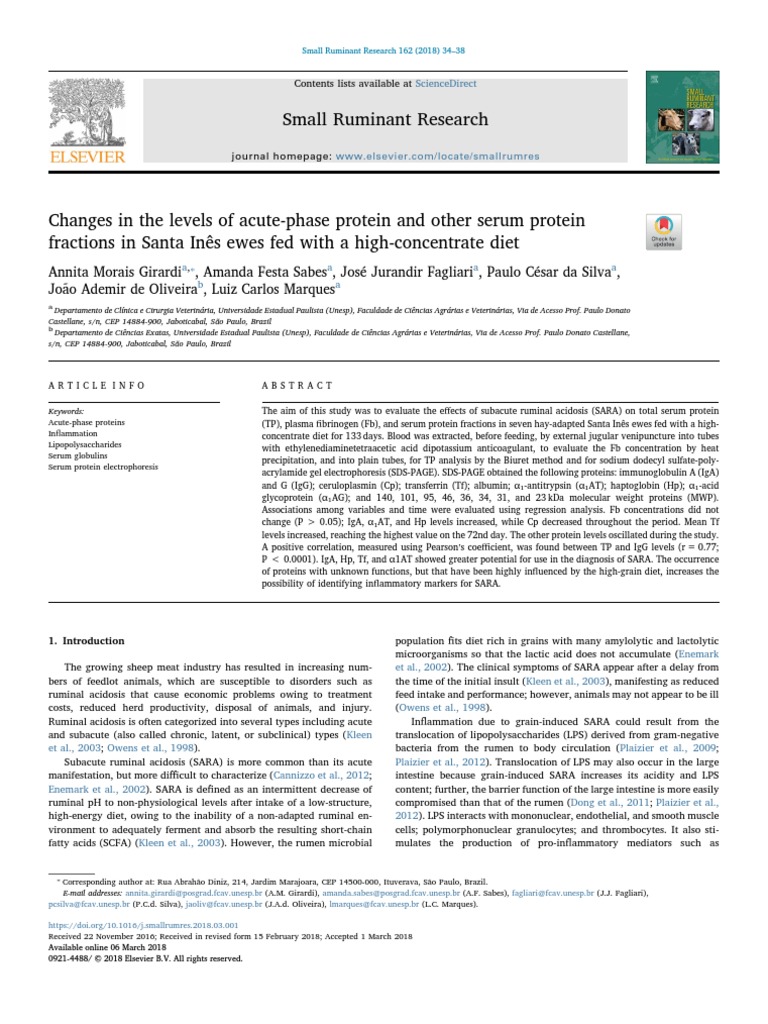 Small Ruminant Research | PDF | Gel Electrophoresis | Biology