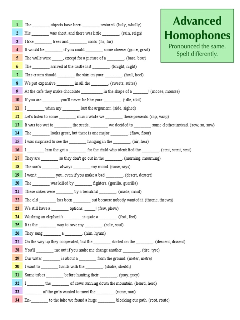 Advanced Homophones | PDF