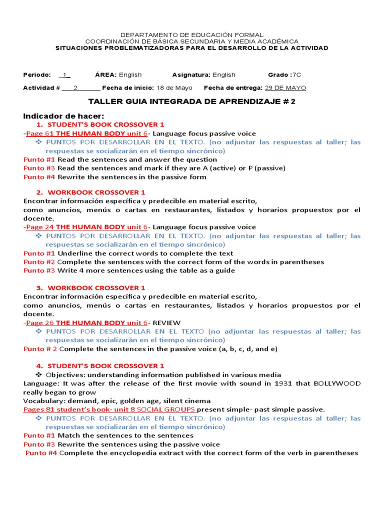 TALLER INGLES 7C REsuelto | PDF | Transporte | Idiomas