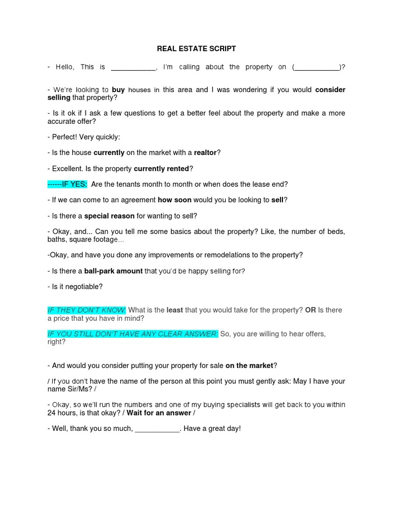NEW REAL ESTATE SCRIPT DigitalSecretary | Download Free PDF | Real ...