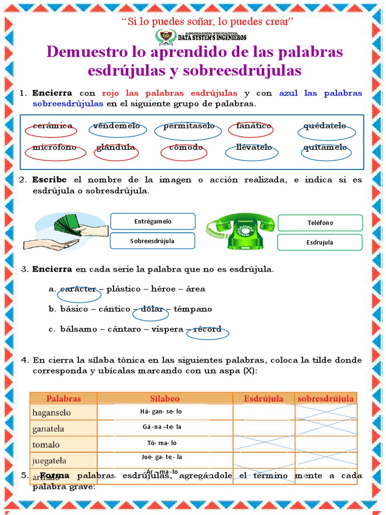 Actividades de palabras esdrújulas y sobresdrújulas | PDF
