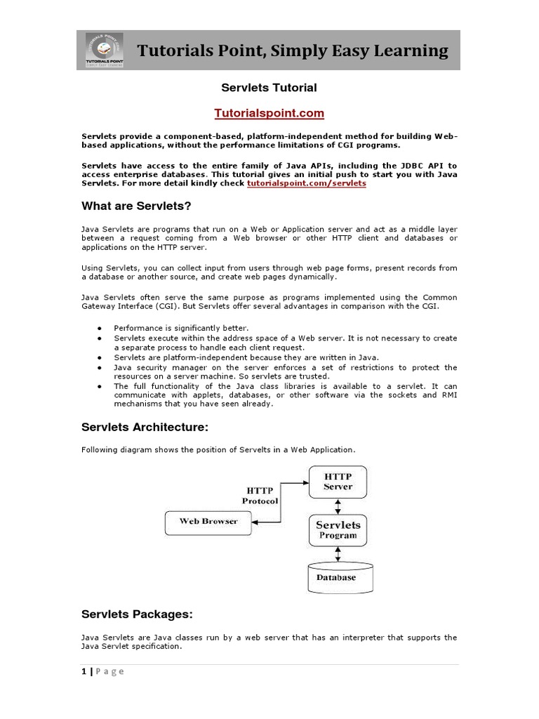 Servlets Tutorial PDF | PDF | Java Servlet | Java (Programming Language) Servlets Tutorial PDF | PDF | Java Servlet | Java (Programming Language)