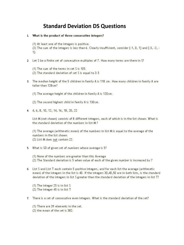 Standard Deviation DS Questions PDF | PDF | Mean | Average