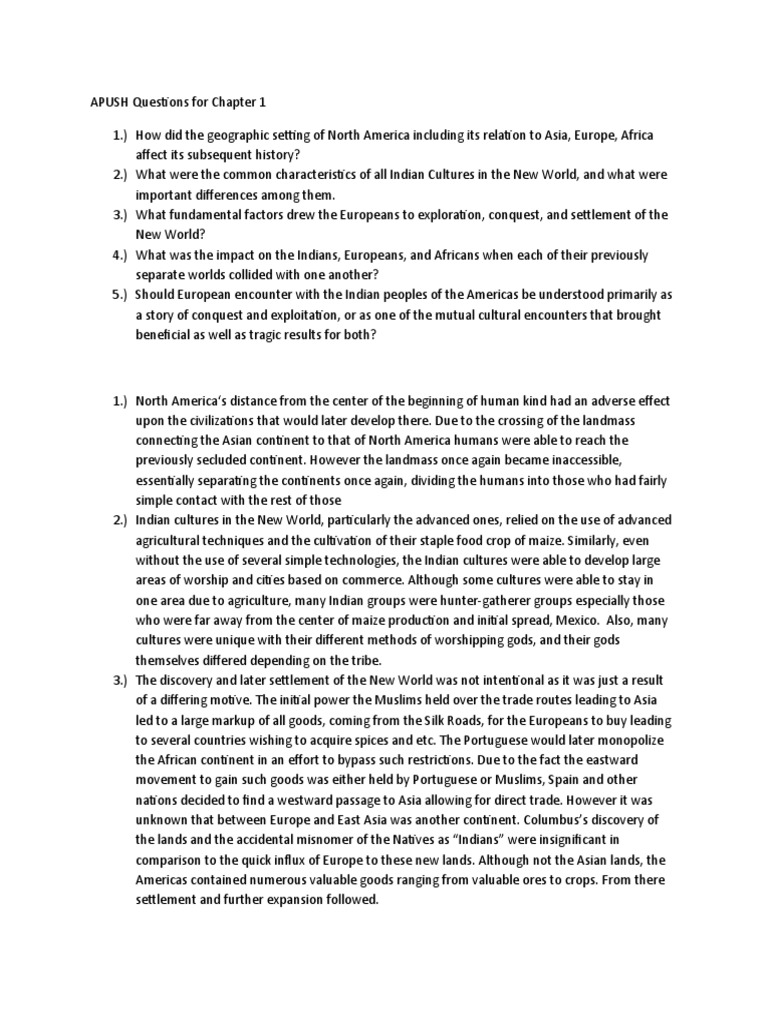 APUSH Questions For Chapter 1 | PDF | New World | Agriculture