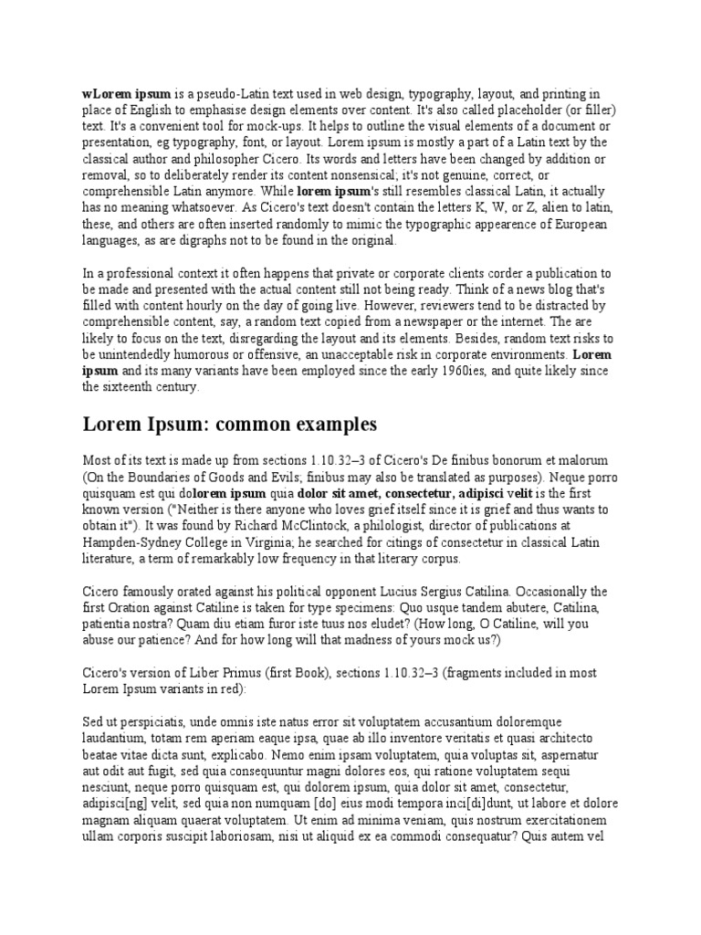 Lorem Ipsum: Common Examples: Wlorem Ipsum Is A Pseudo-Latin Text Used ...