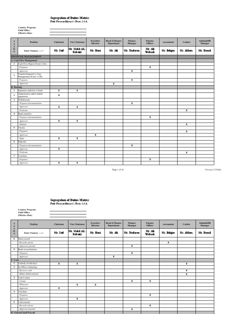 Form 2.4 A Segregation of Duties Matrix | PDF | Accounts Payable ...