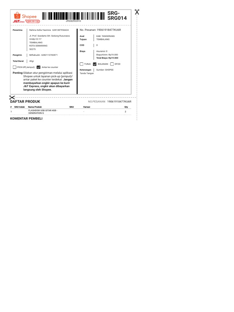 Shopee J&T Waybill PDF | PDF