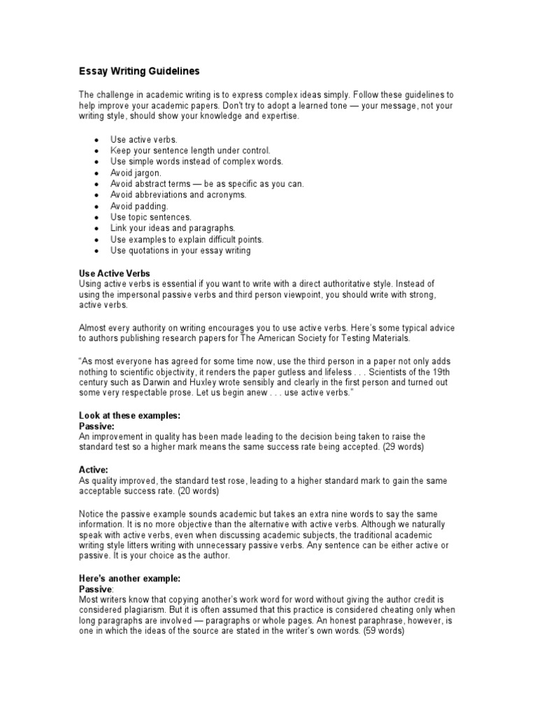 Essay Writing Guidelines: Use Active Verbs | PDF | Management Of Hiv ...