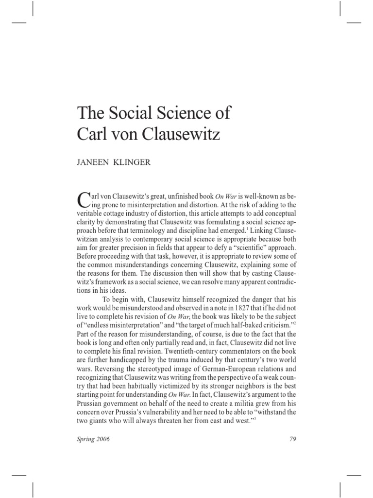 The Social Science of Carl Von Clausewitz: Janeen Klinger | PDF | Carl ...