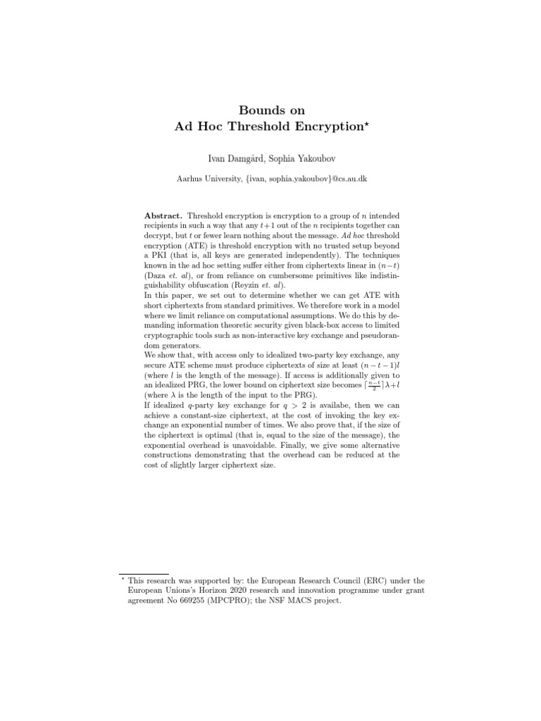 Bounds On Ad Hoc Threshold Encryption | PDF | Cryptography | Key (Cryptography)