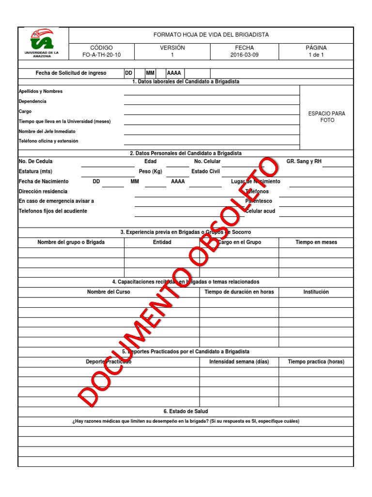 Fo-A-Th-20-10 Documento Obsoleto | PDF | Bienestar | Medicina