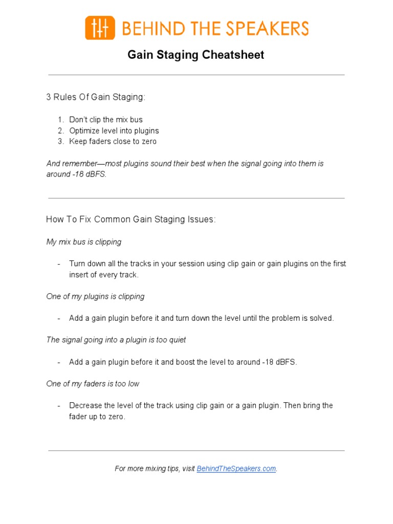 Gain Staging Cheatsheet | PDF