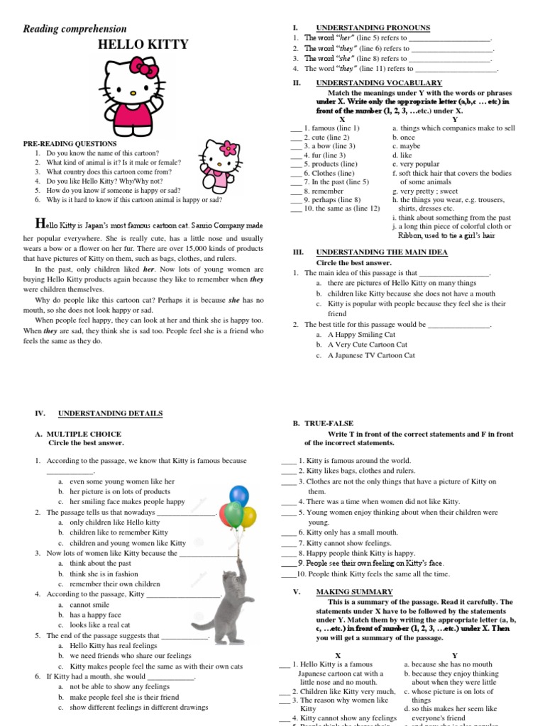 Hello Kitty: Reading Comprehension | PDF