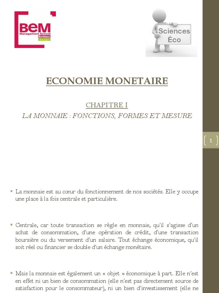 Chap1 La Monnaie - Fonctions Formes Mesure | PDF | Monnaie fiduciaire ...
