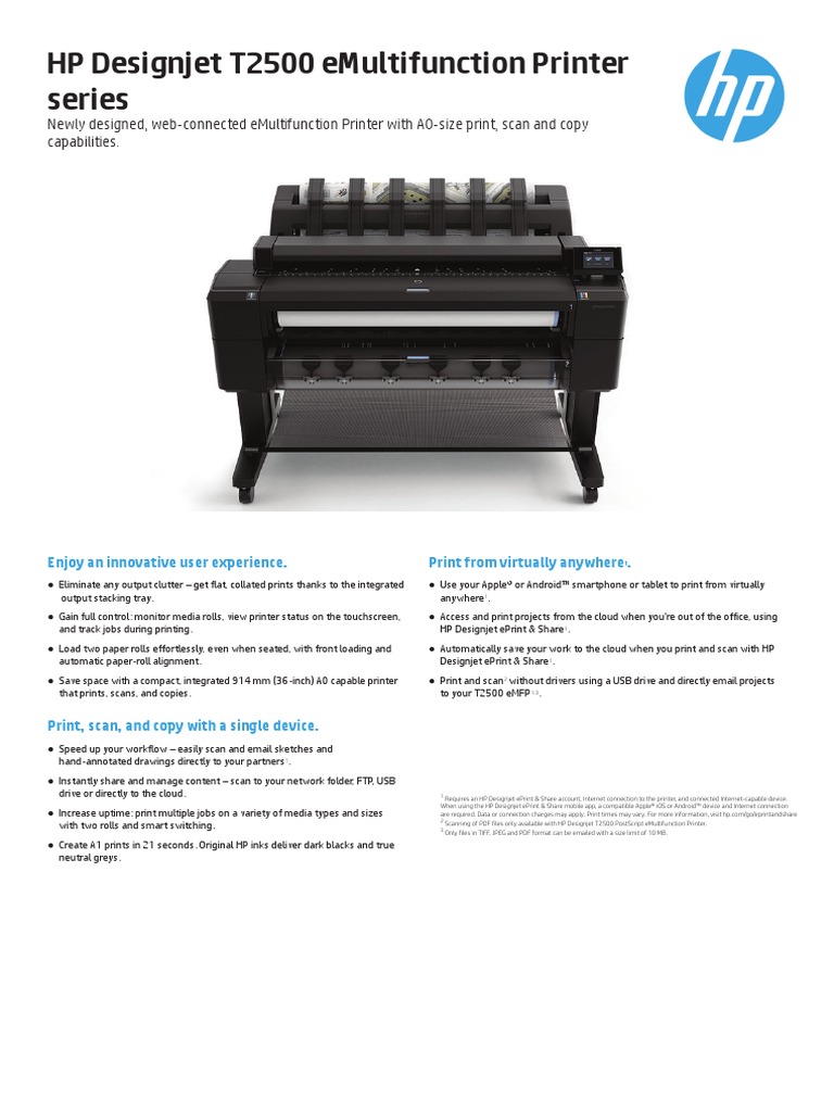 HP Designjet T2500 Emultifunction Printer Series | PDF | Printer ...