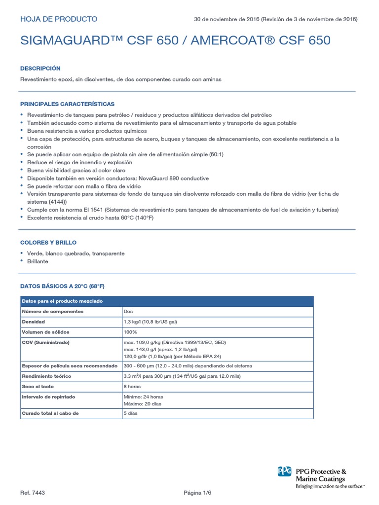 Ficha Técnica de Sigmaguard CSF 650 | PDF | Agua | Información