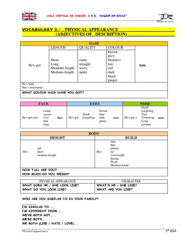 Physical Appearance Vocabulary Guide | PDF