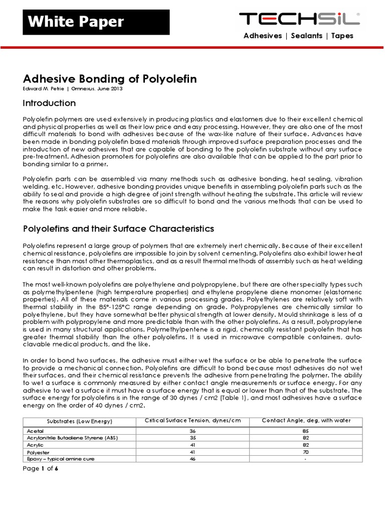 Polyolefin Bonding White Paper | PDF | Polyolefin | Adhesive