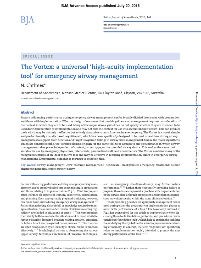 Paper Enfoque Vortex | PDF | Situation Awareness | Anesthesia