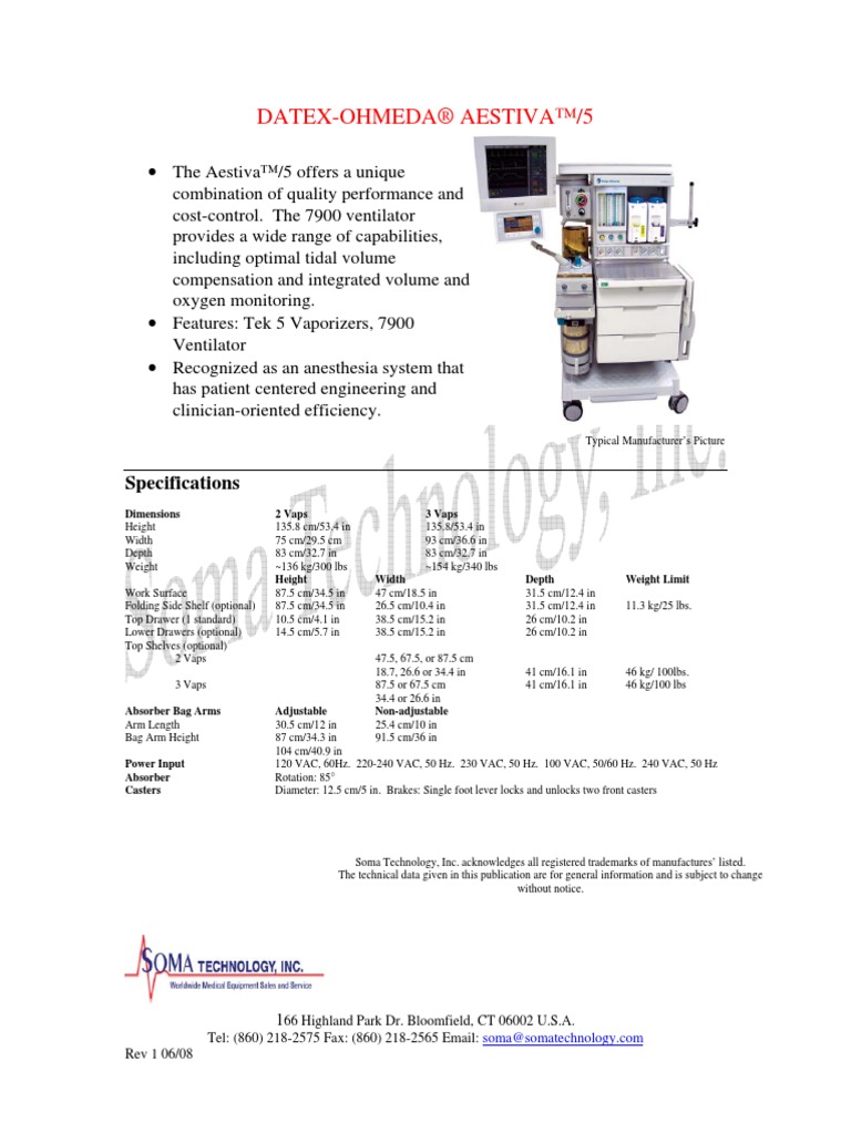 4.5 - Datex Ohmeda Aestiva 5 Brochure and Specs PDF | PDF