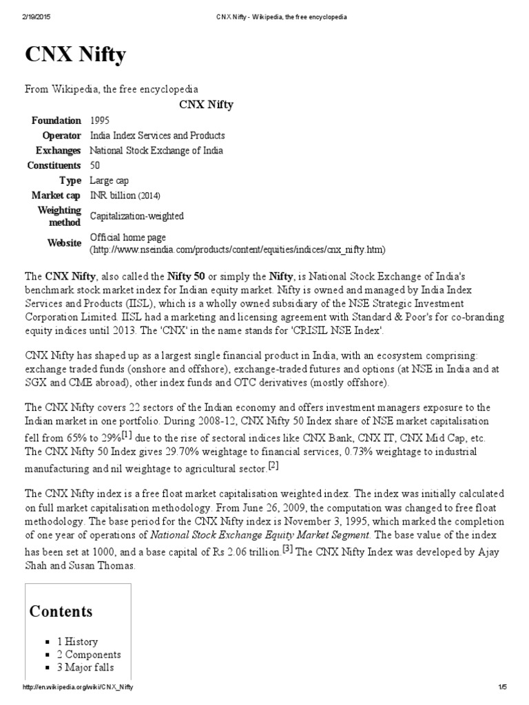 CNX Nifty - Wikipedia, The Free Encyclopedia | PDF | Business | Economy ...