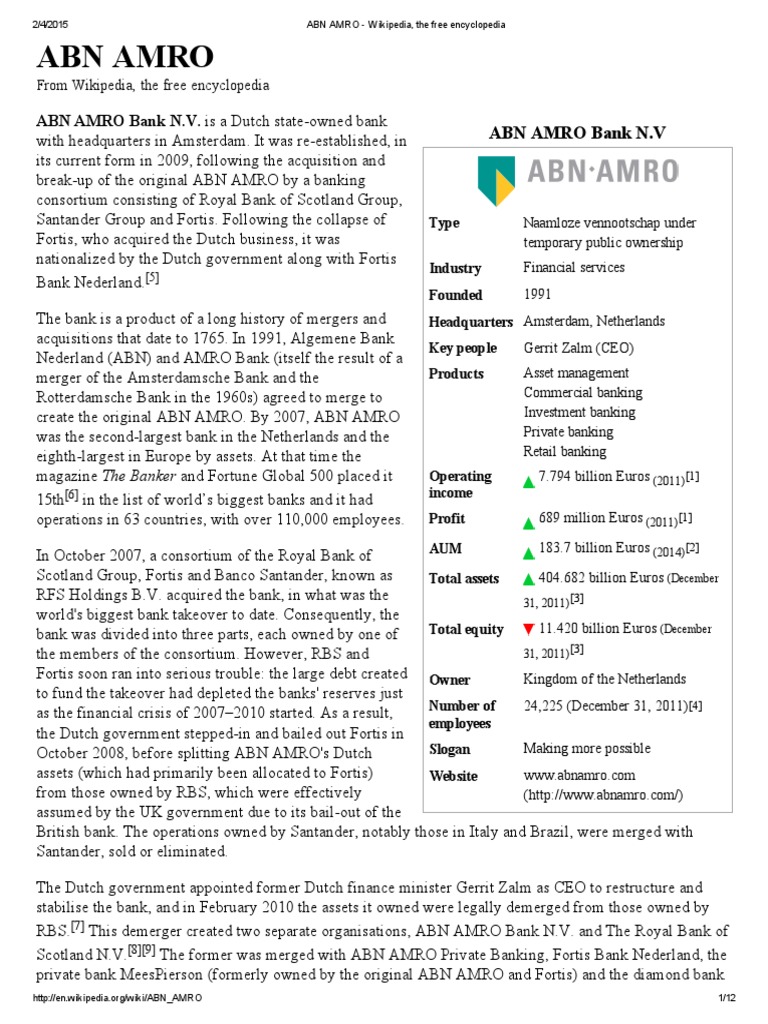 ABN AMRO - Wikipedia, The Free Encyclopedia | PDF | Banks | Banking