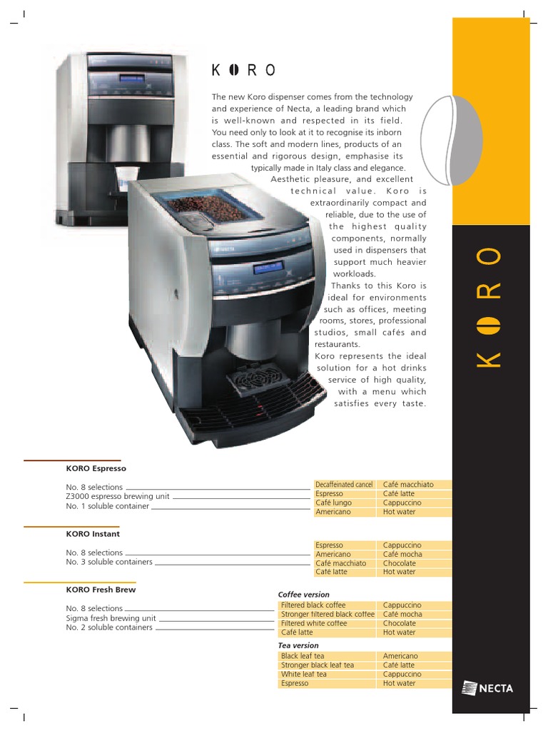 KORO Espresso No. 8 Selections Z3000 ... - BDS Vending Solutions PDF ...