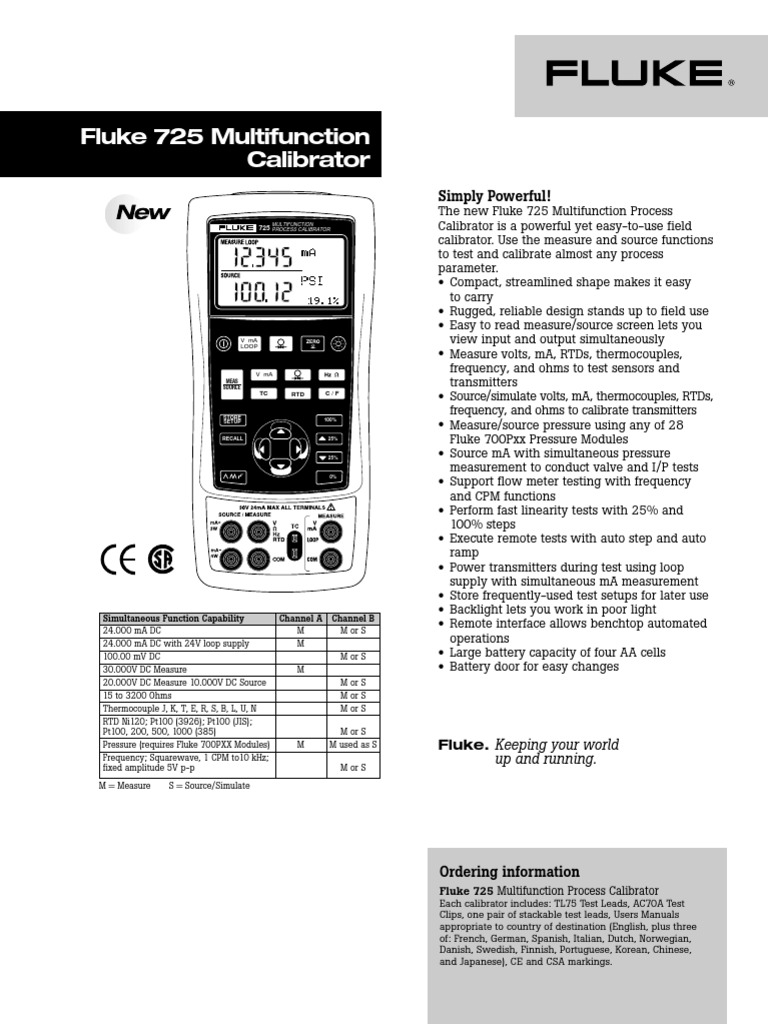 Fluke 725 Multifunction Calibrator: Simply Powerful! | PDF ...