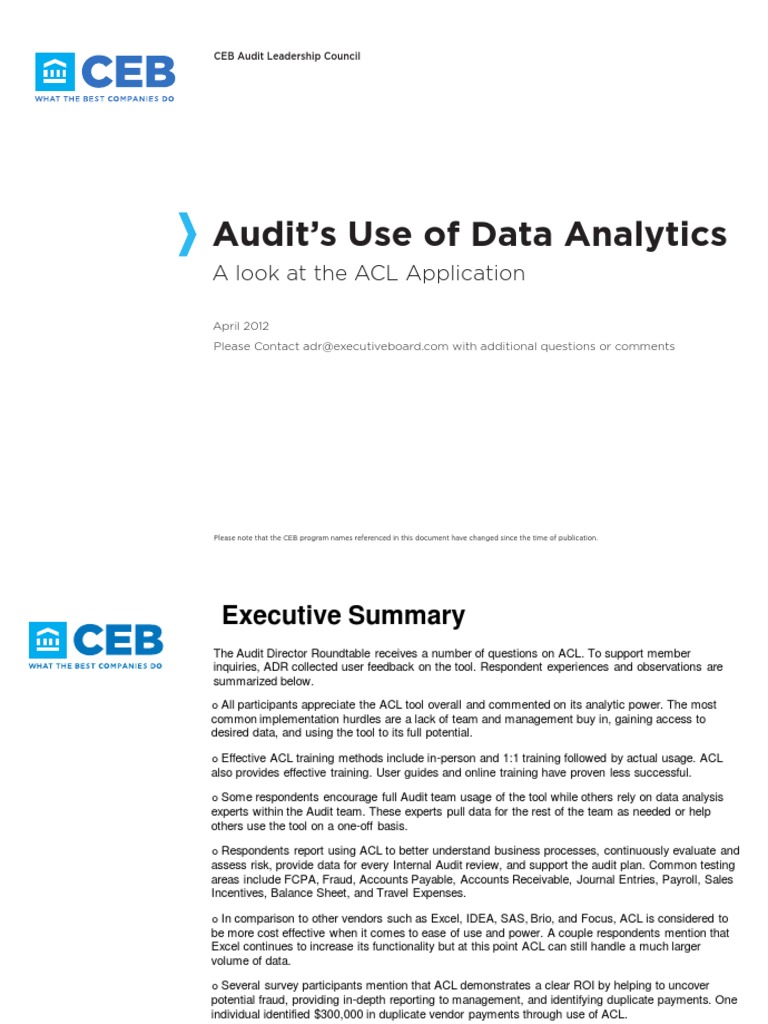 Audit's Use of Data Analytics ACL PDF | PDF | Data Analysis | Audit
