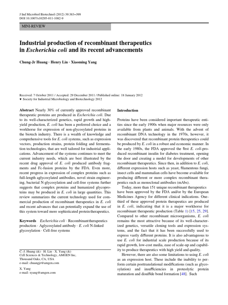 Production Recombinant Therapeutics in E. Coli | PDF | Messenger Rna ...
