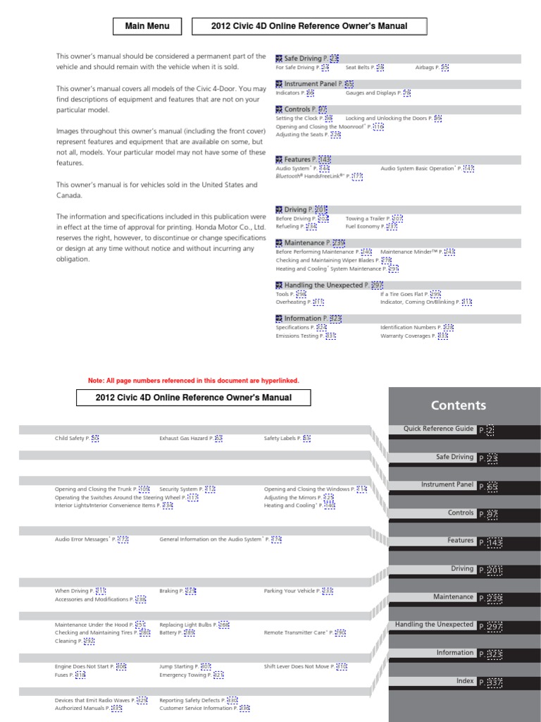 2012 Honda Civic 80172 PDF | PDF | Seat Belt | Airbag