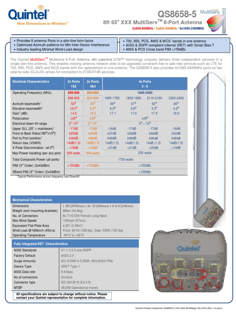 Quintel QS8658-5 - Spec Sheet PDF | PDF | Radio | Radio Technology