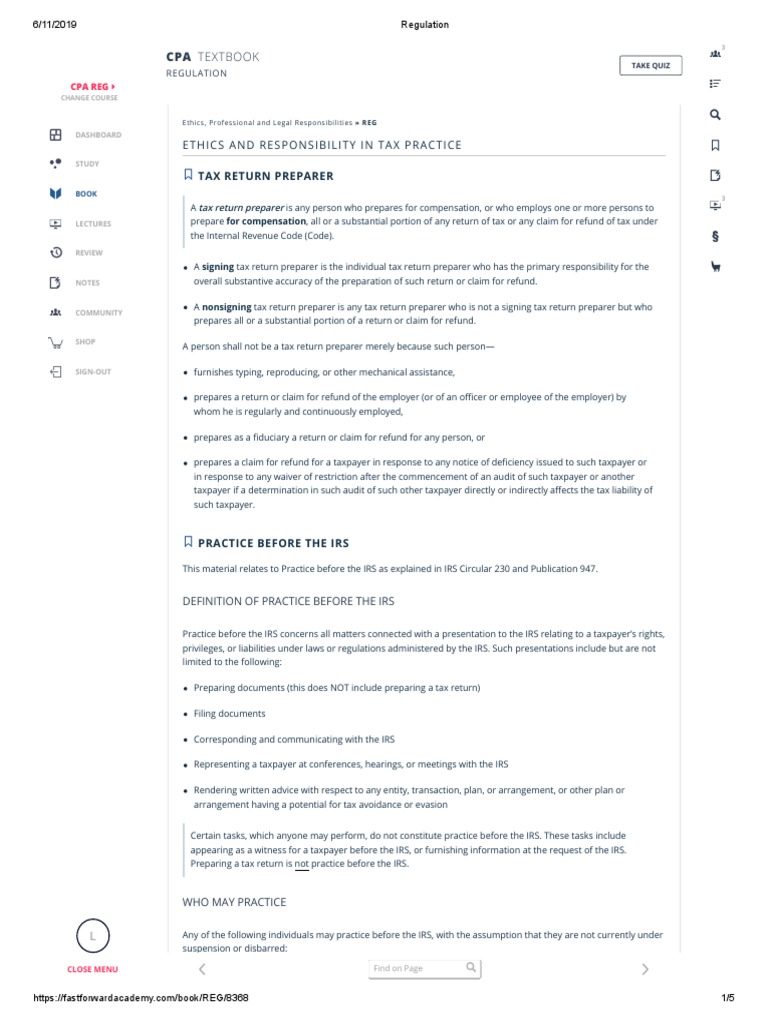 Cpa Textbook: Ethics and Responsibility in Tax Practice | PDF ...