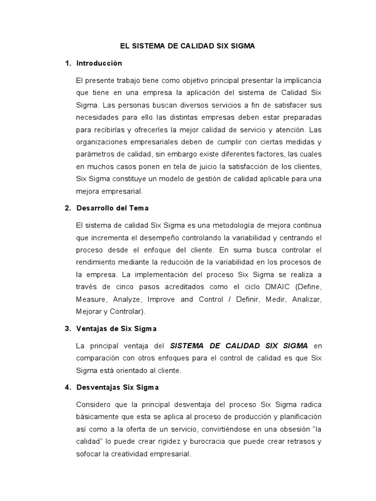 El Sistema de Calidad Six Sigma | PDF | Six Sigma | Calidad