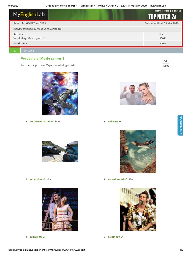 Vocabulary - Movie Genres 1 - Mode - Solve - Unit 2 - Lesson 2 - Level ...