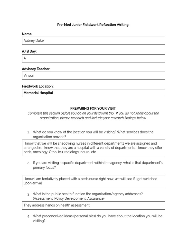 Hospital Fieldwork Reflection | PDF | Sepsis | Nursing