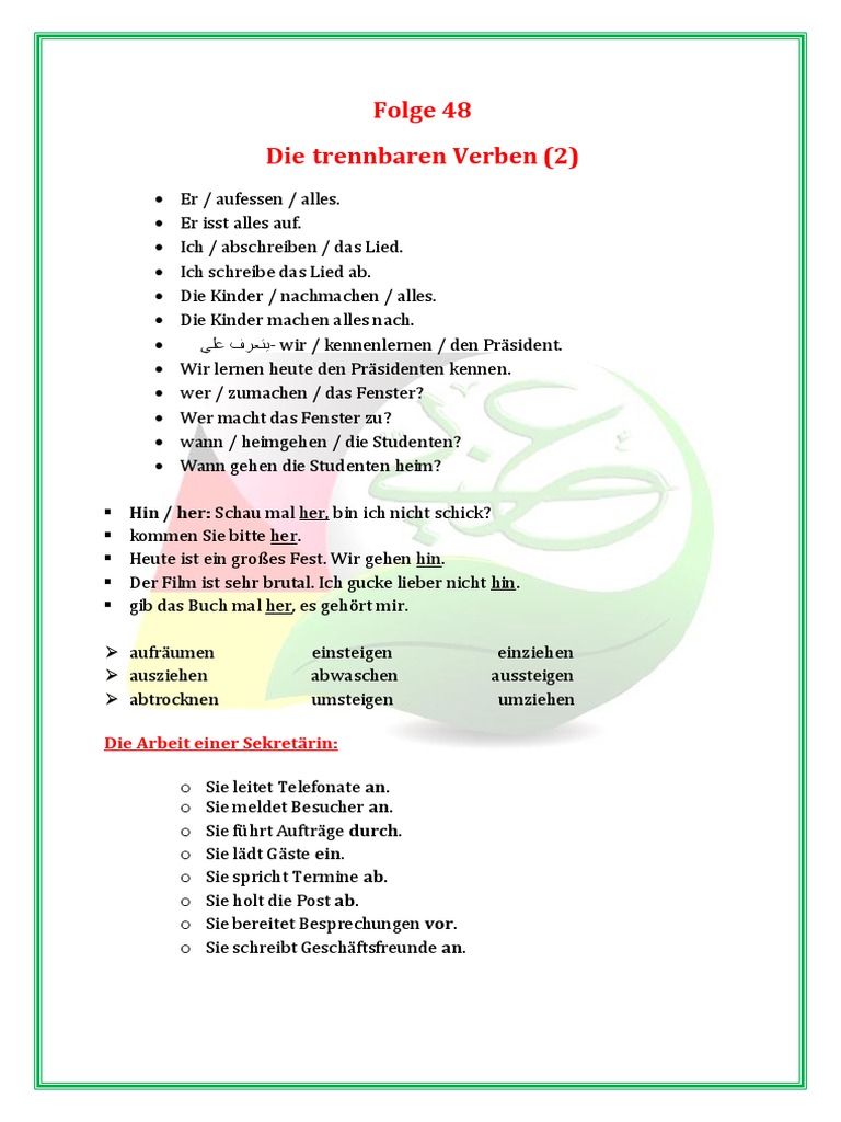 48 Die Trennbaren Verben | PDF
