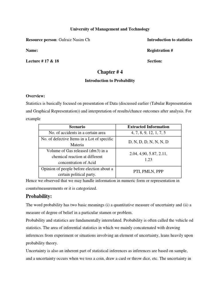 Chapter # 4 | PDF | Statistics | Probability
