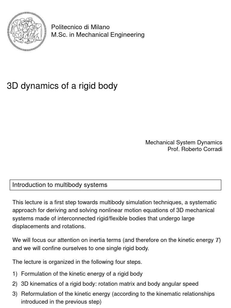 3D Dynamics of A Rigid Body | Download Free PDF | Rotation Around A ...
