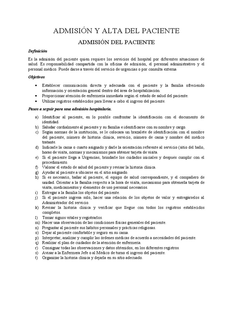Admision y Alta Del Paciente | PDF | Historial médico | Hospital