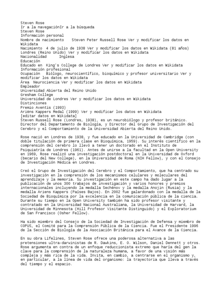 Steven Rose | PDF | Science | Ciencia y Tecnología