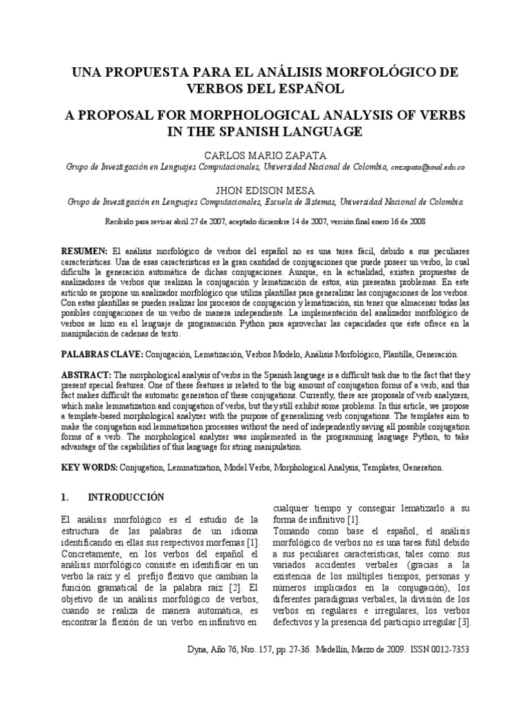 Análisis morfológico de verbos en español | PDF | Conjugación ...