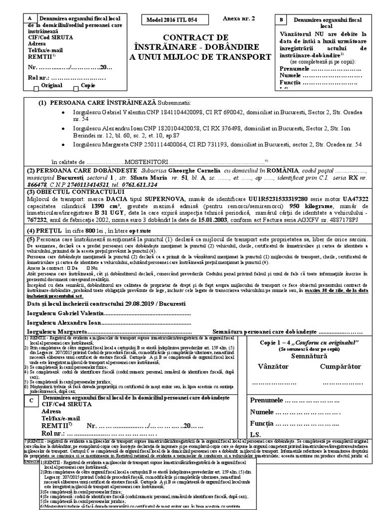 Contract de Instrainare-Dobandire A Unui Mijloc de Transport | PDF