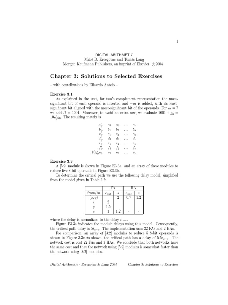 Digital Arithmetic Solutions Chapter | PDF | Digital Electronics ...