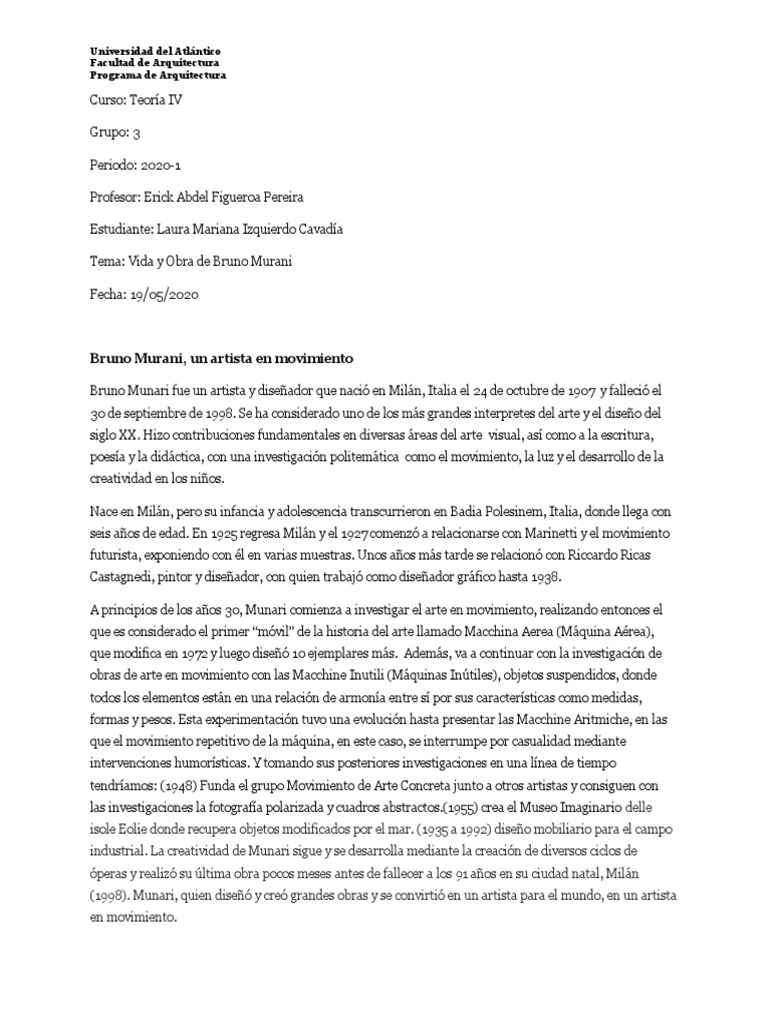 Bruno Munari, Un Artista en Movimiento - Laura Izquierdo Cavadía | PDF ...