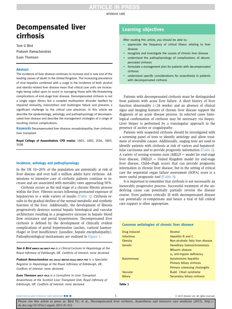 Decompensated Liver Cirrhosis | PDF | Cirrhosis | Hepatitis