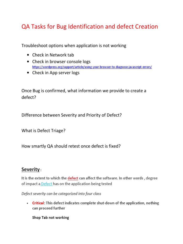 QA Tasks For Bug Identification and Defect Creation | PDF
