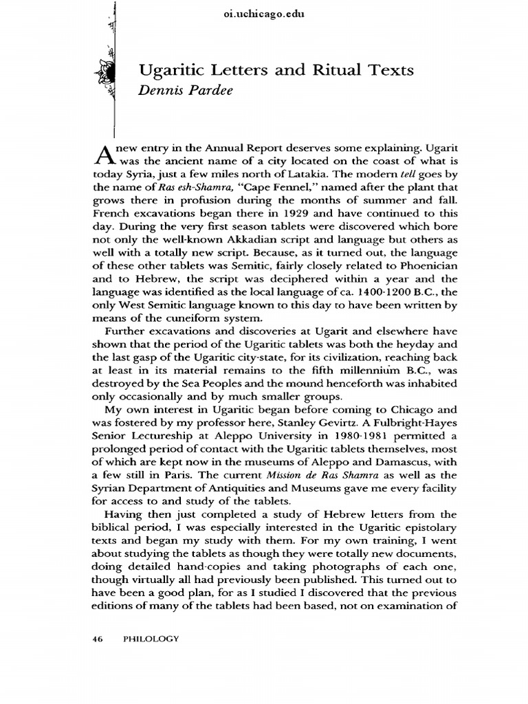 Ugaritic Letters and Ritual Texts: Dennis Pardee | PDF